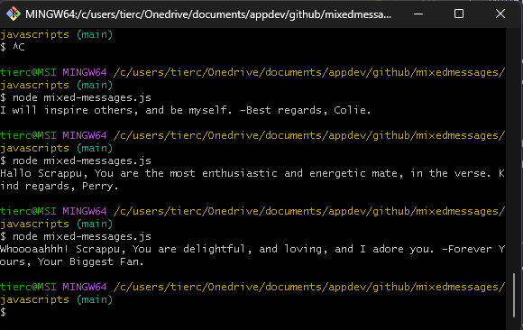 MixedMessages | This is my take on the Mixed Messages assignment from codecademy. Though the ...